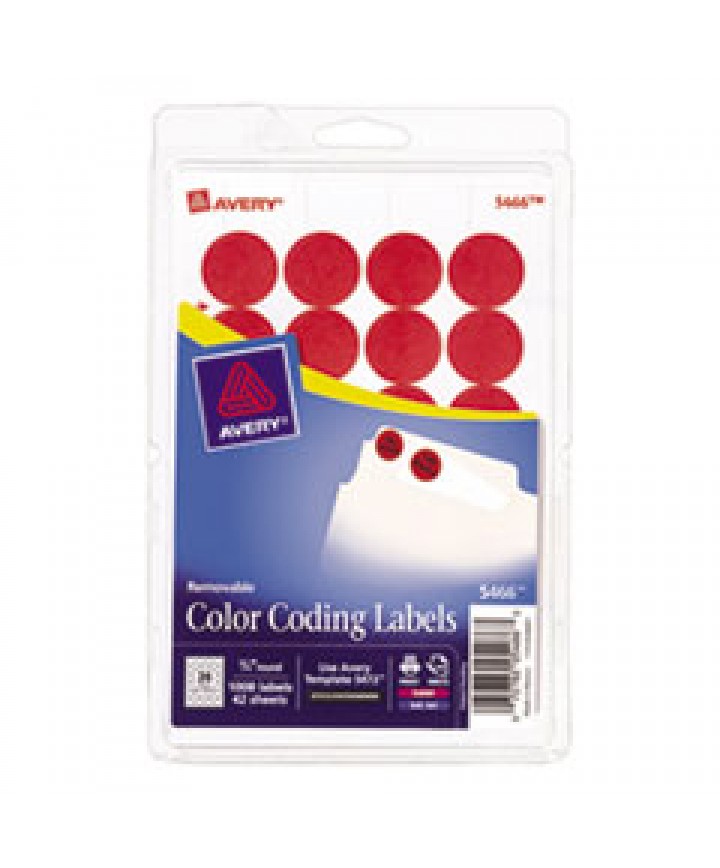 PRINTABLE SELF-ADHESIVE REMOVABLE COLOR-CODING LABELS, 0.75" DIA., RED ...