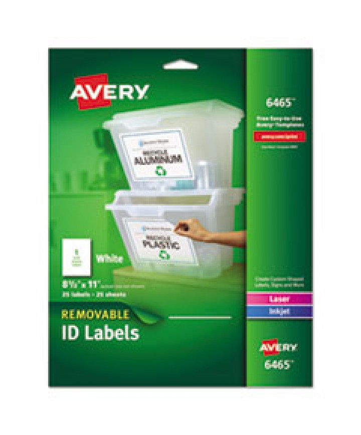 REMOVABLE MULTI-USE LABELS, INKJET/LASER PRINTERS, 8.5 X 11, WHITE, 25/PACK
