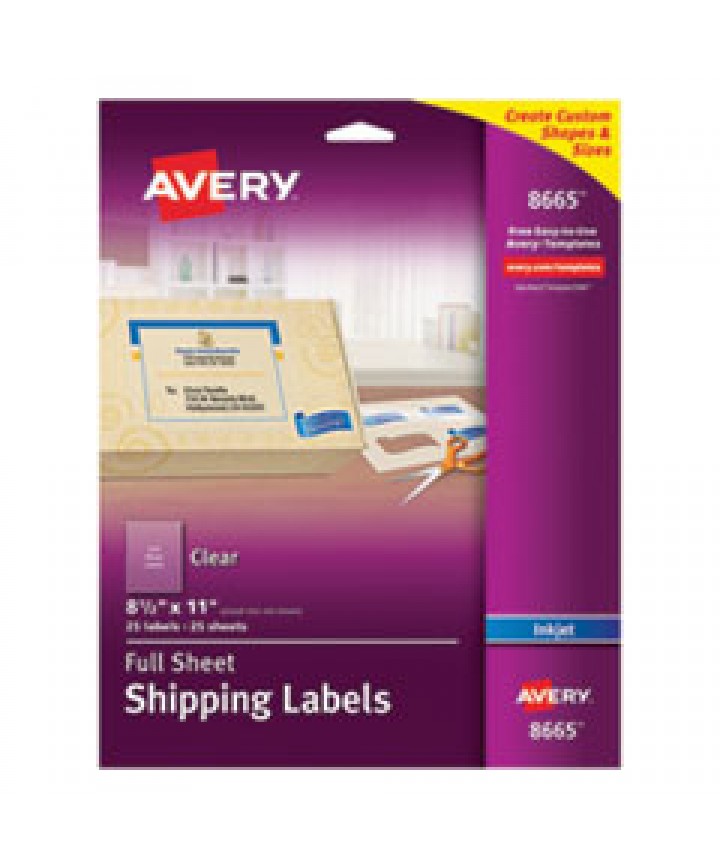 MATTE CLEAR SHIPPING LABELS, INKJET PRINTERS, 8.5 X 11, CLEAR, 25/PACK